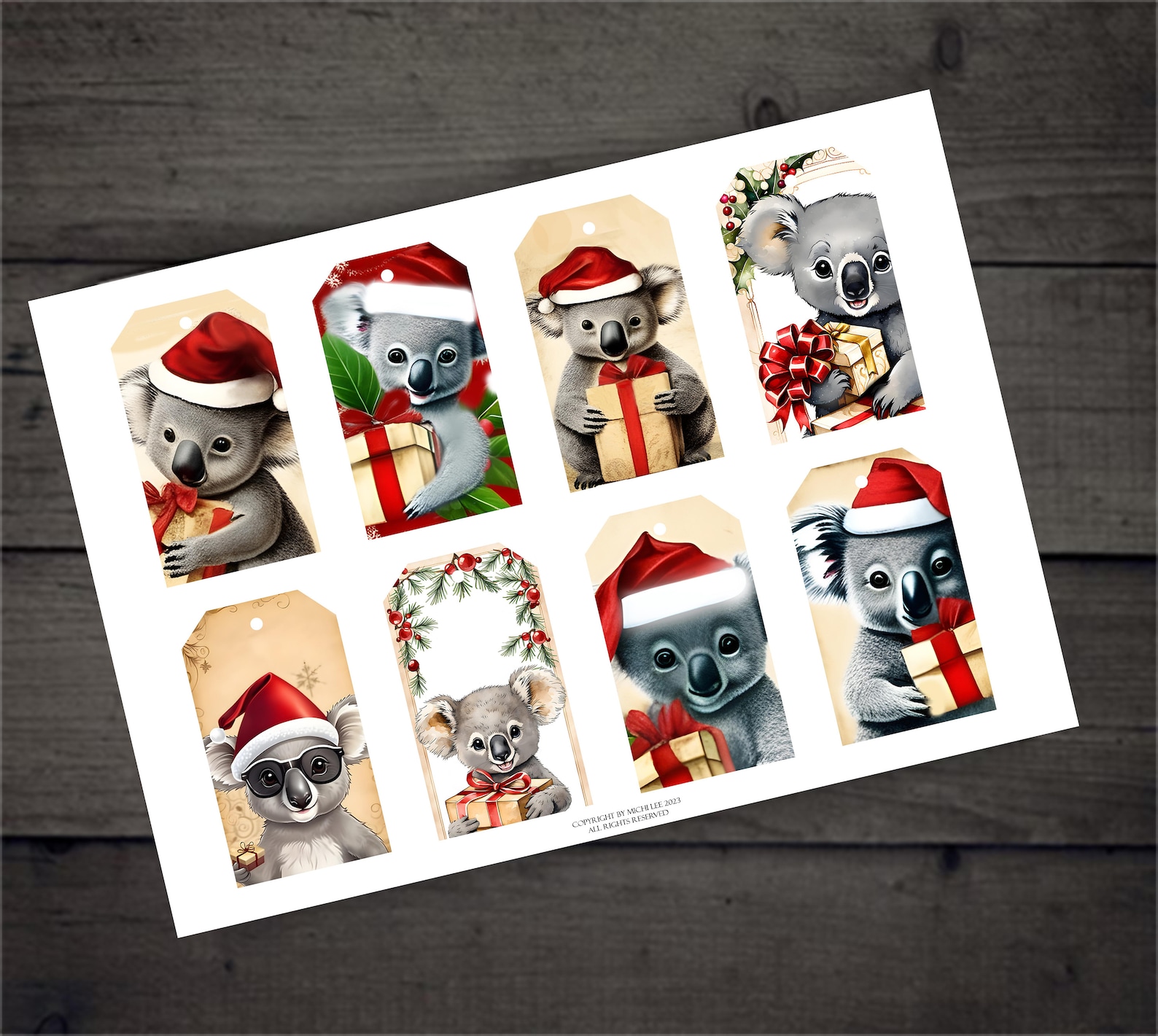 DIGITAL Printable Vintage KOALA Australian Christmas Gift Tags ...