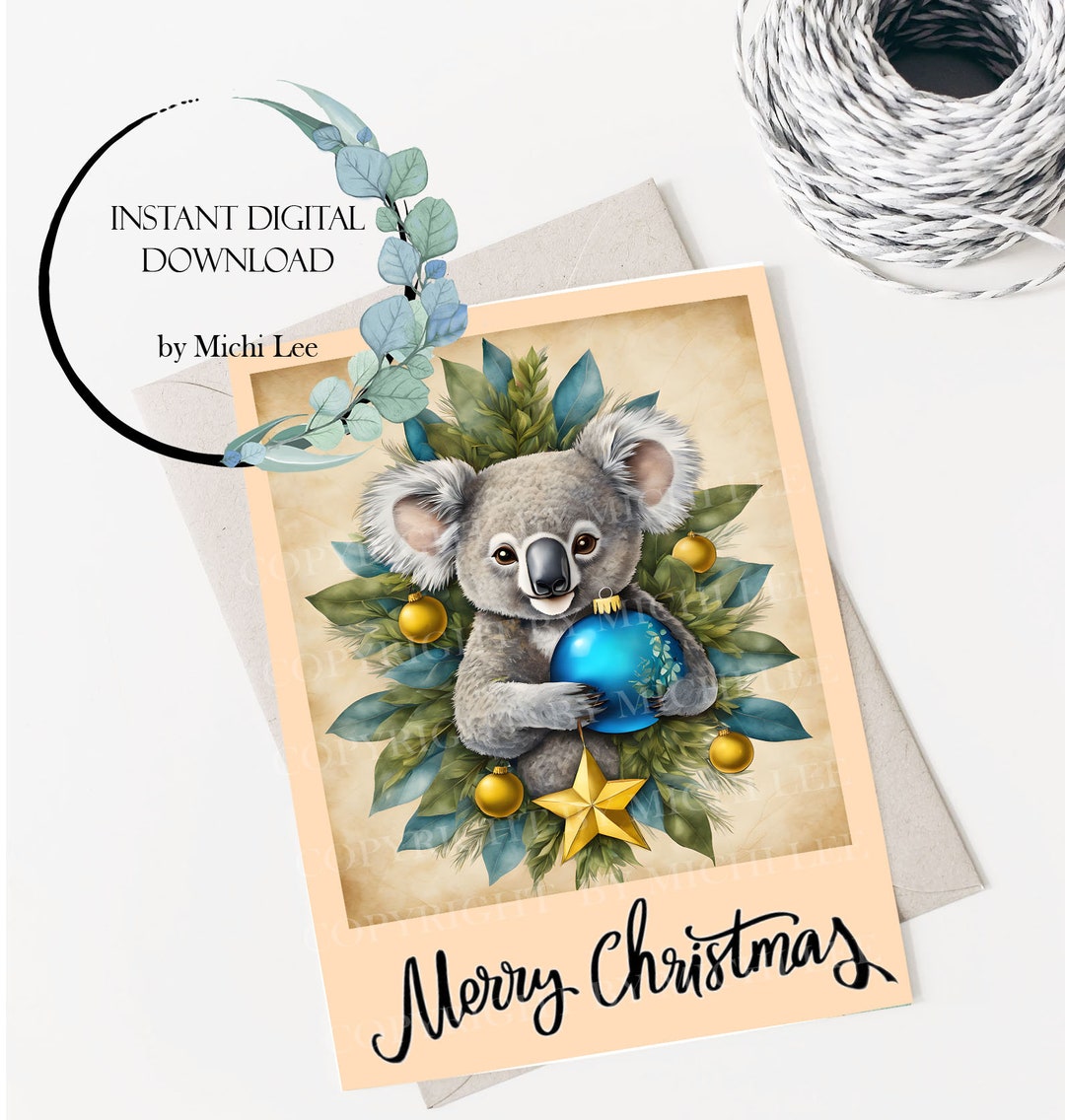 Koala Christmas, Australian Printable Christmas Card, Digital Download ...