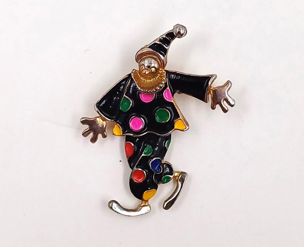 Vintage 1980's Articulated Swivel Hip Clown Black Enamel With Polka ...