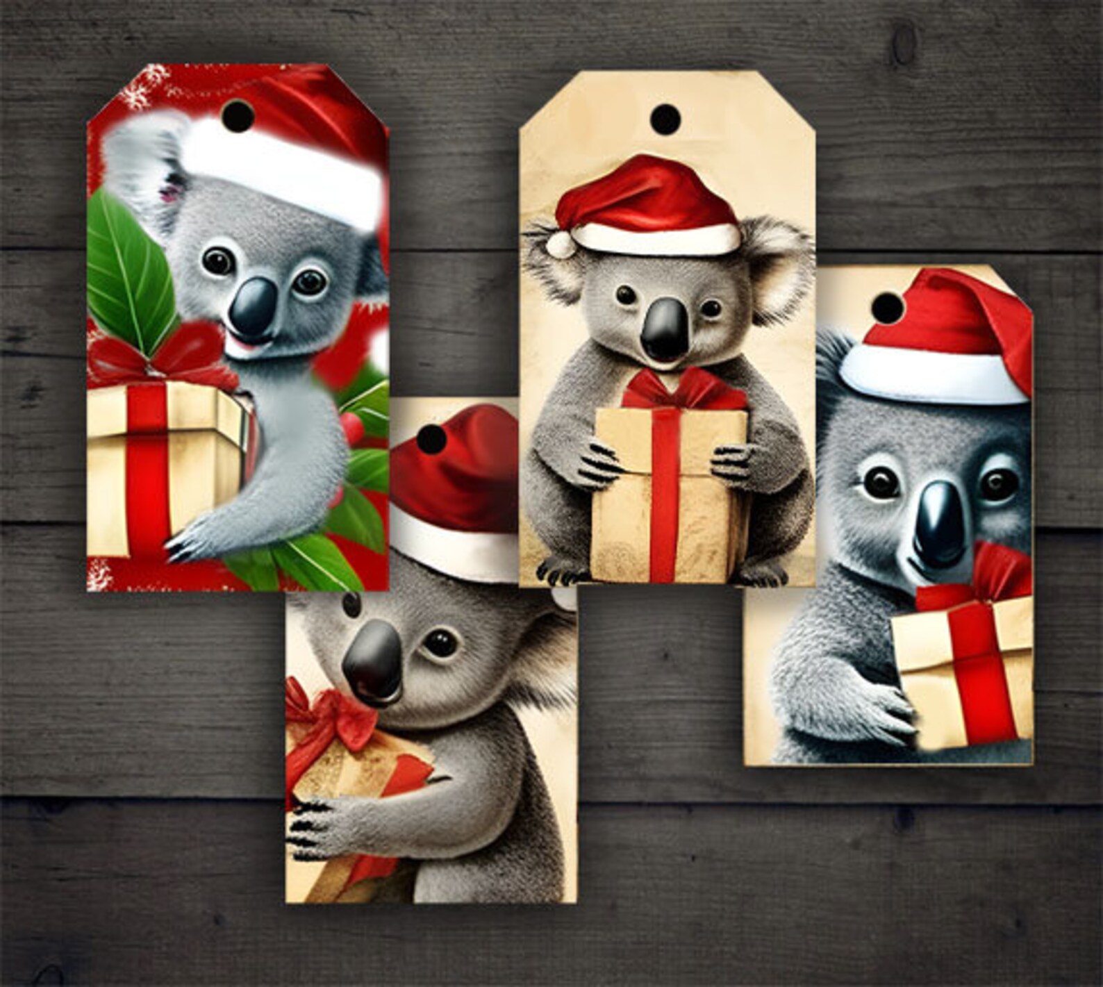 DIGITAL Printable Vintage KOALA Australian Christmas Gift Tags ...