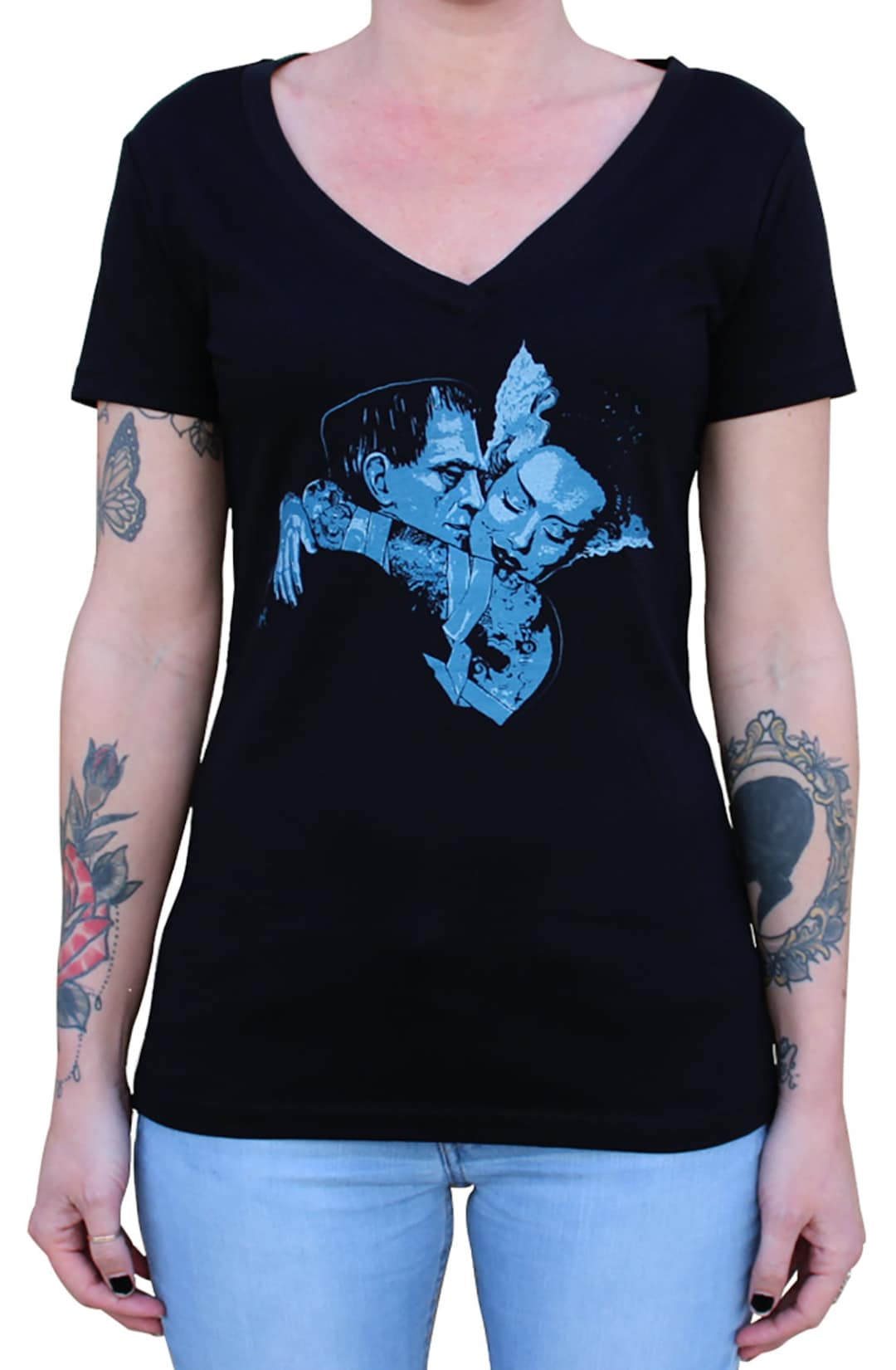 UNDYING LOVE Frankenstein and Bride of Frankenstein Girls V-neck ...