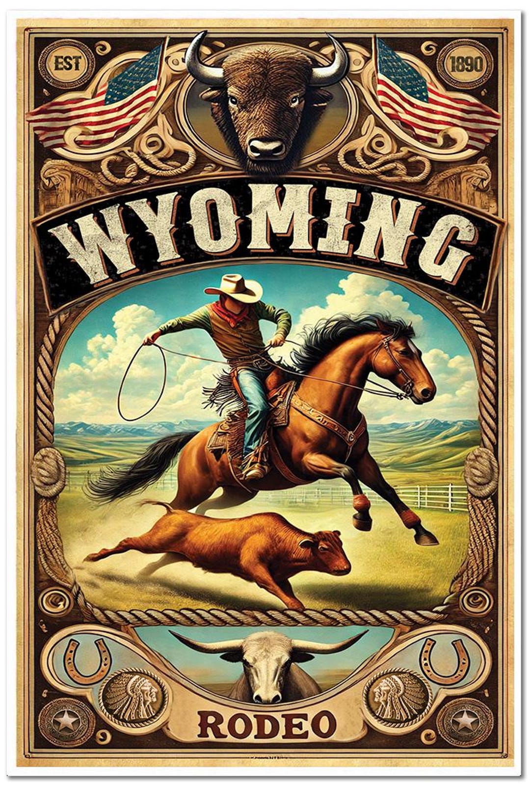 WYOMING RODEO POSTER Art Print | Western Wall Art | Cowboy Western Wall ...