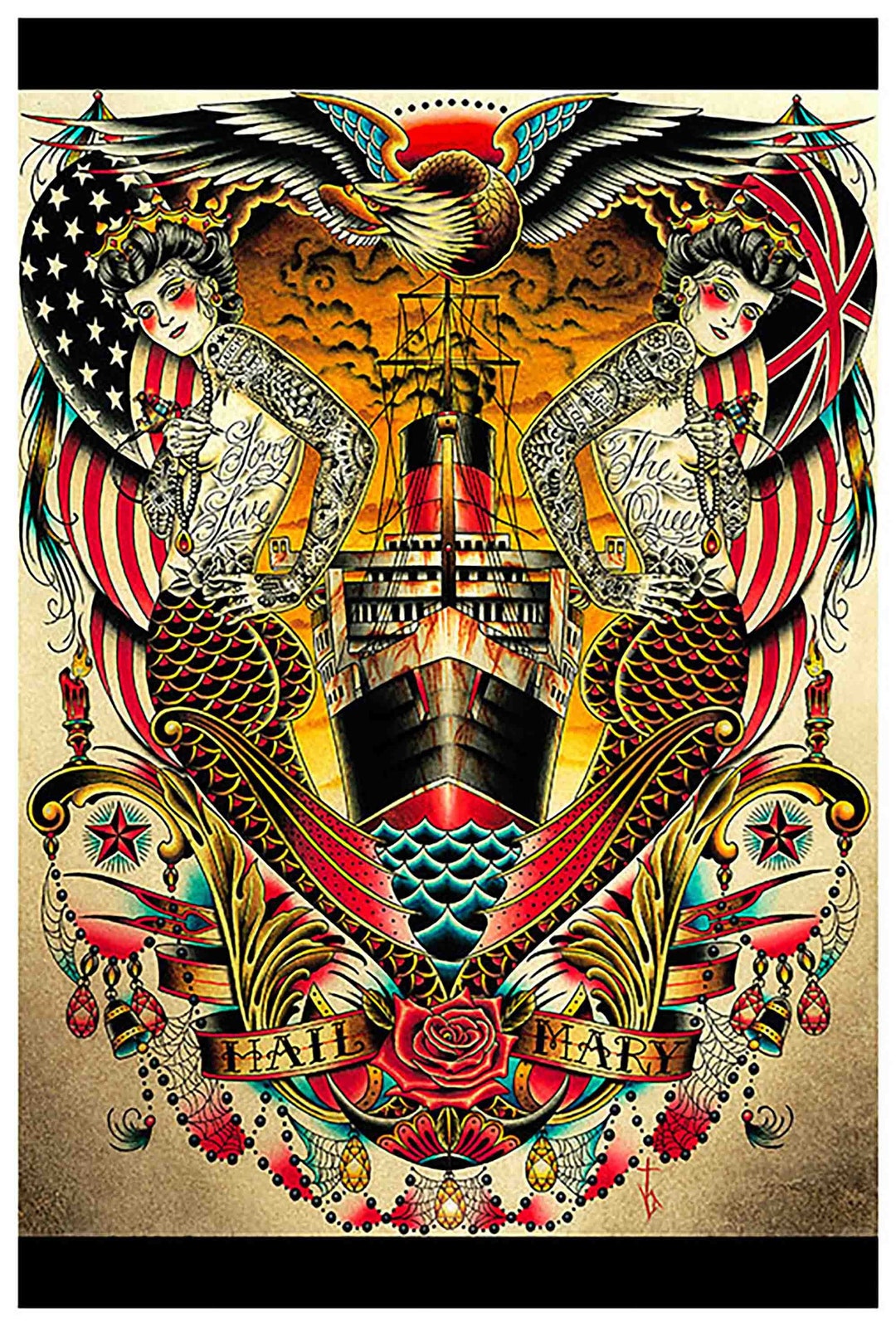 HAIL Traditional Tattoo Art Print | Americana Tattoo Art | Vintage ...