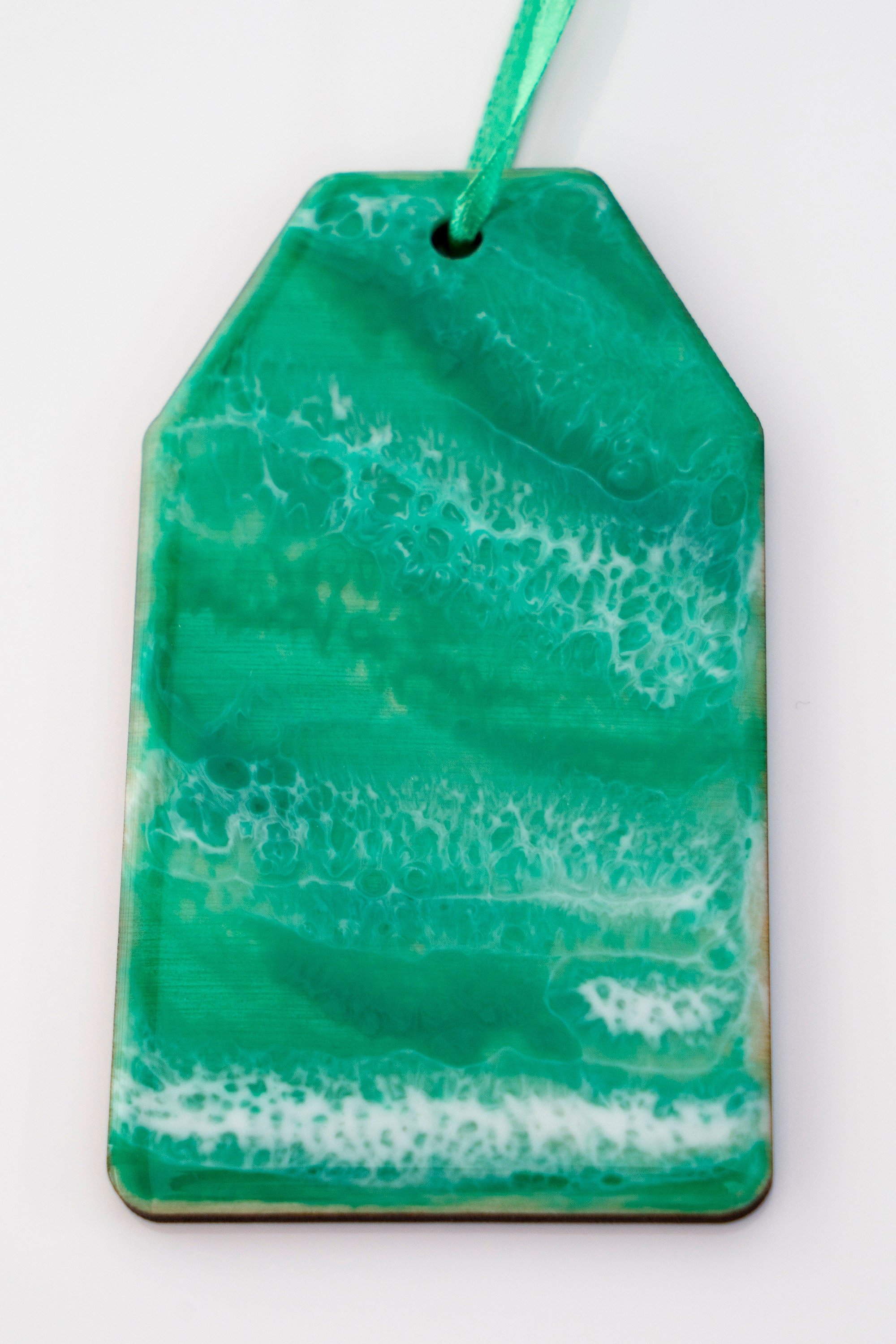 4 Green and White Tags - Etsy