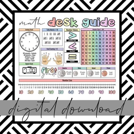 First Grade Math Desk Guide | Etsy