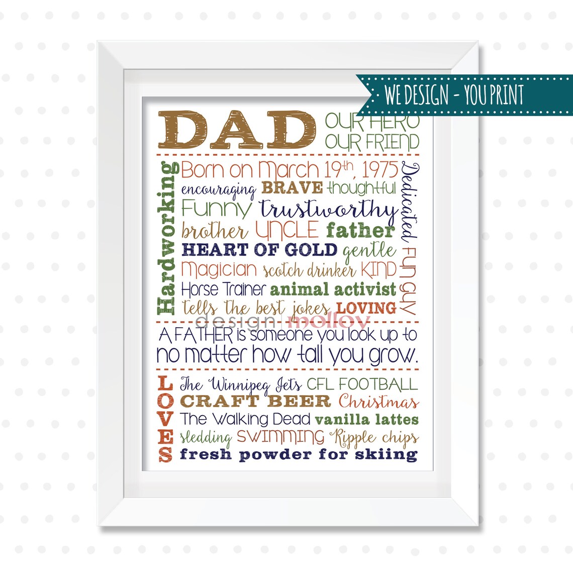 Printable Dad Gift Custom Dad Art Custom Dad Print Word Collage for Him ...