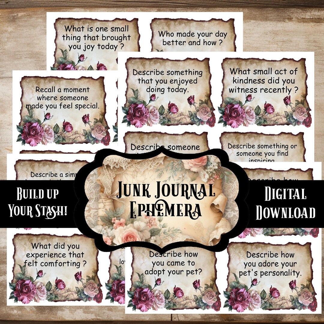 Gratitude Journal Prompt Cards Starter Pack . Junk Journal Vintage ...