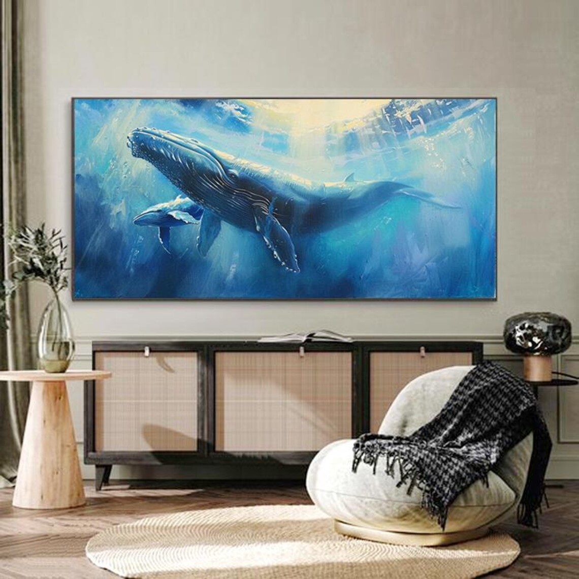 DUTY-FREE! Hand-painted Abstract Oil Painting, Sunlit Ocean With Blue ...