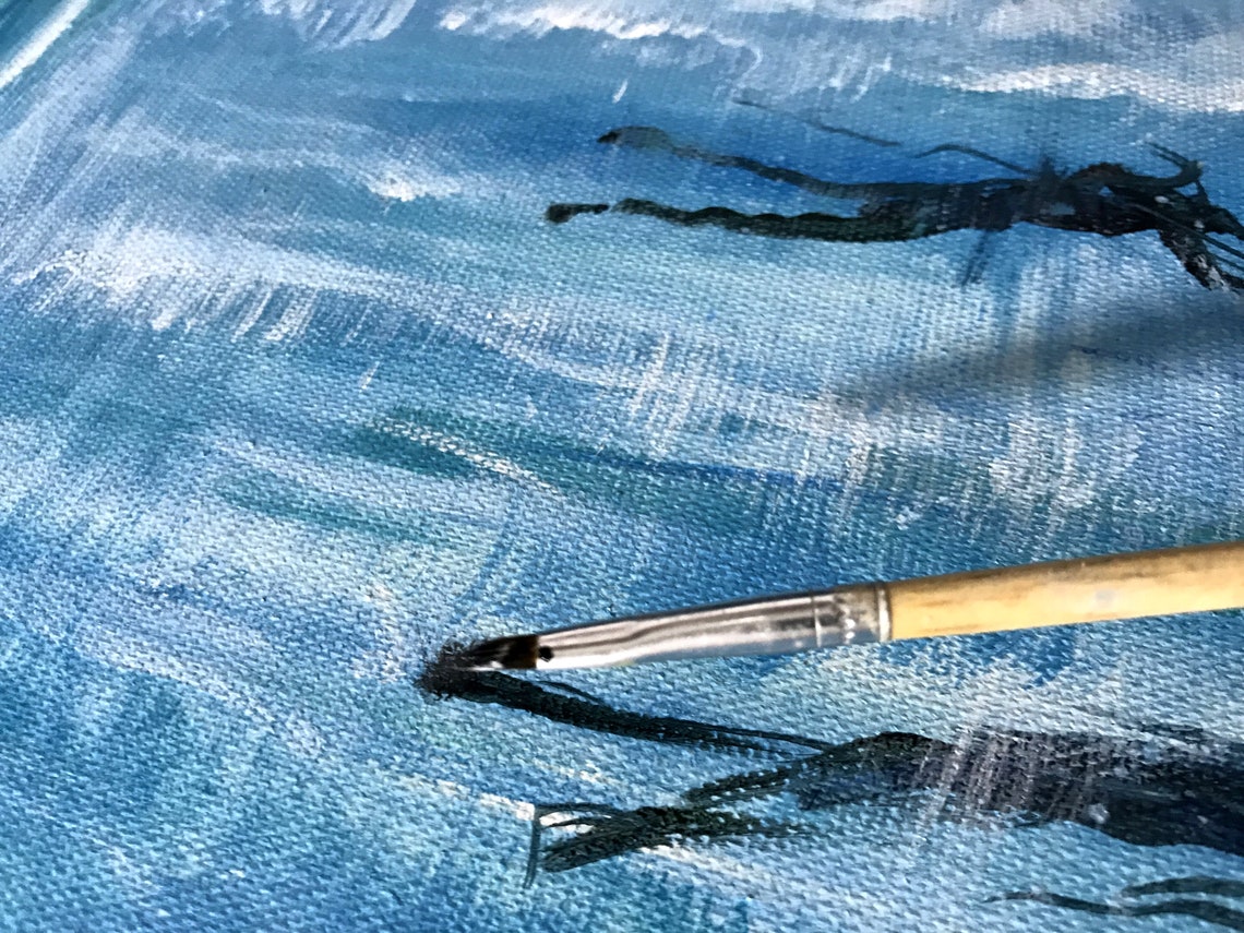 Oil Painting of Deep Sea Exploration With Blue Underwater - Etsy