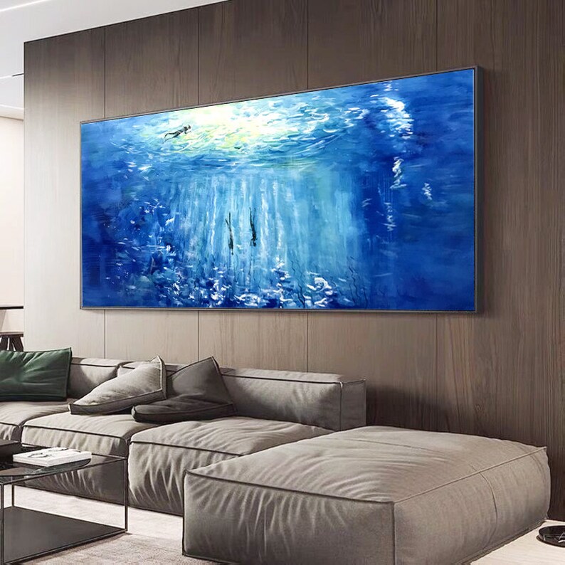 Oil Painting of Deep Sea Exploration With Blue Underwater Scenery - Etsy
