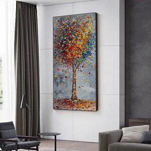 Abstract Tree Painting, Brown Trunk With Colorful Lines and Dots ...
