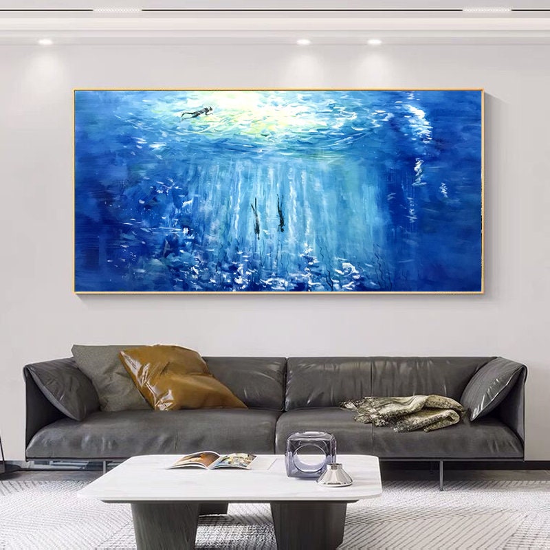 Oil Painting of Deep Sea Exploration With Blue Underwater Scenery - Etsy