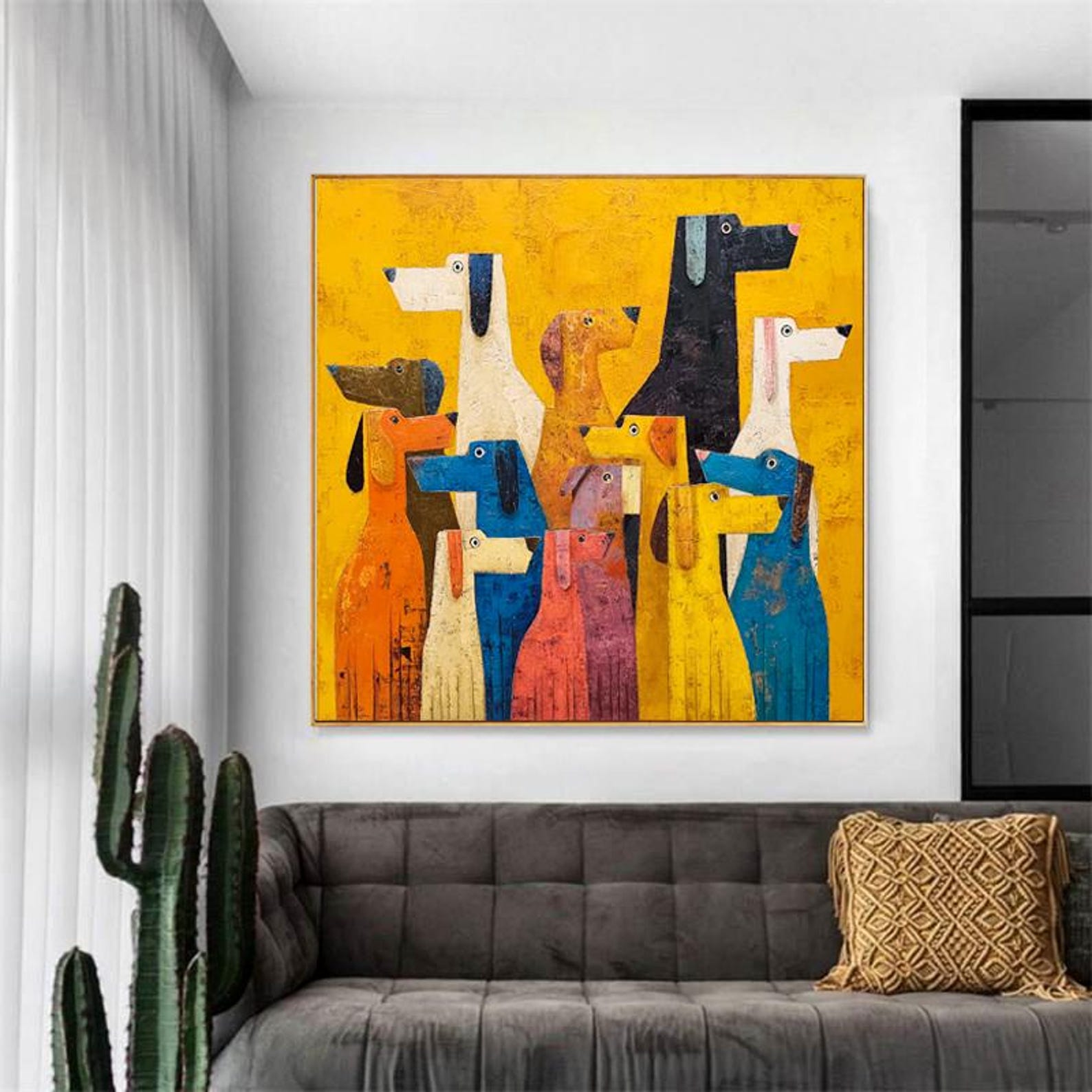 Hand-painted Abstract Animal Oil Painting, Cute Abstract Dog, Modern ...