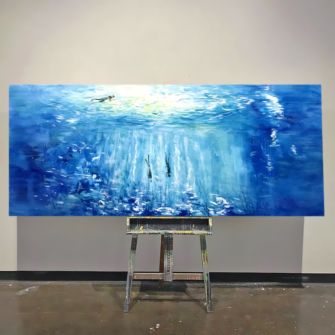 Oil Painting of Deep Sea Exploration With Blue Underwater - Etsy