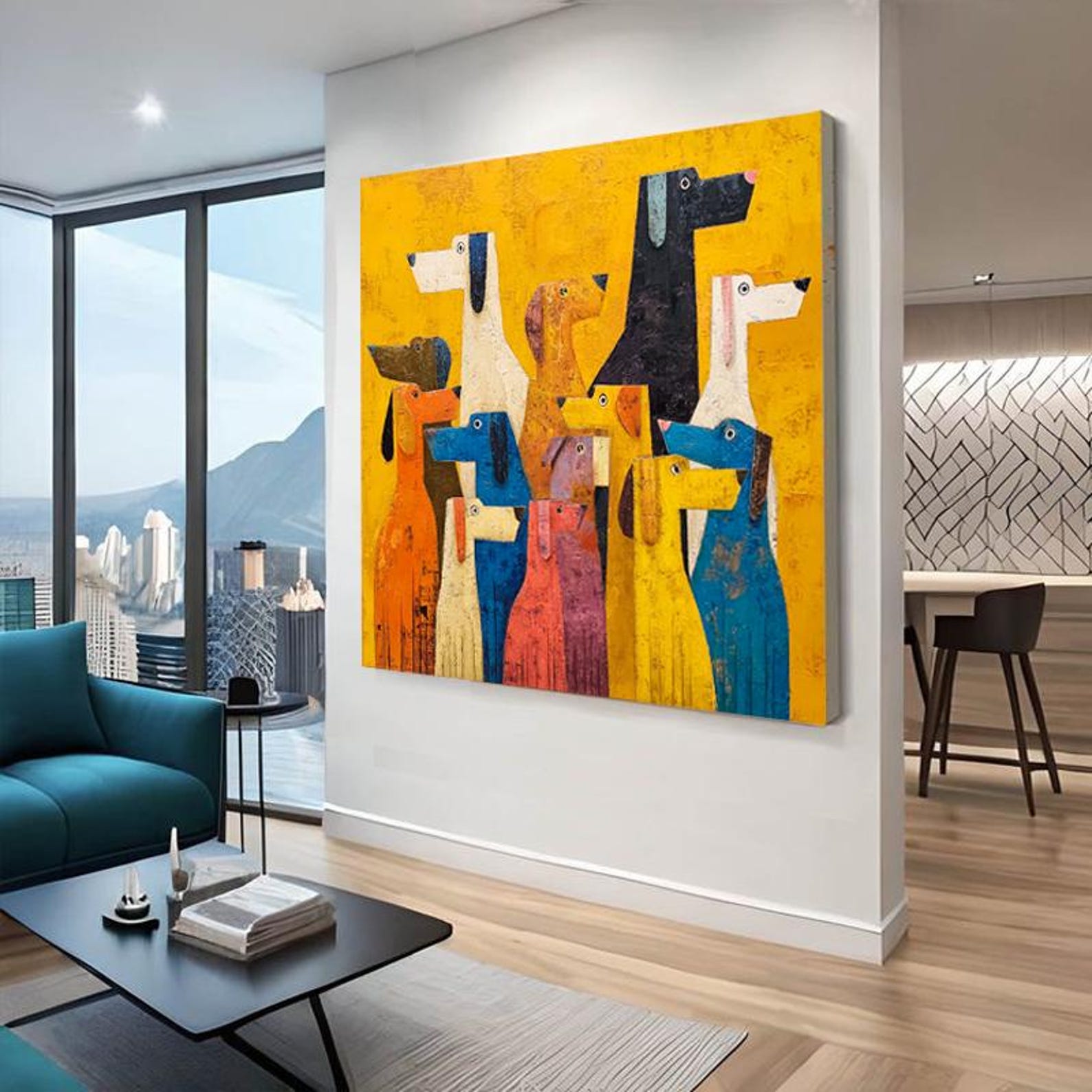 Hand-painted Abstract Animal Oil Painting, Cute Abstract Dog, Modern ...