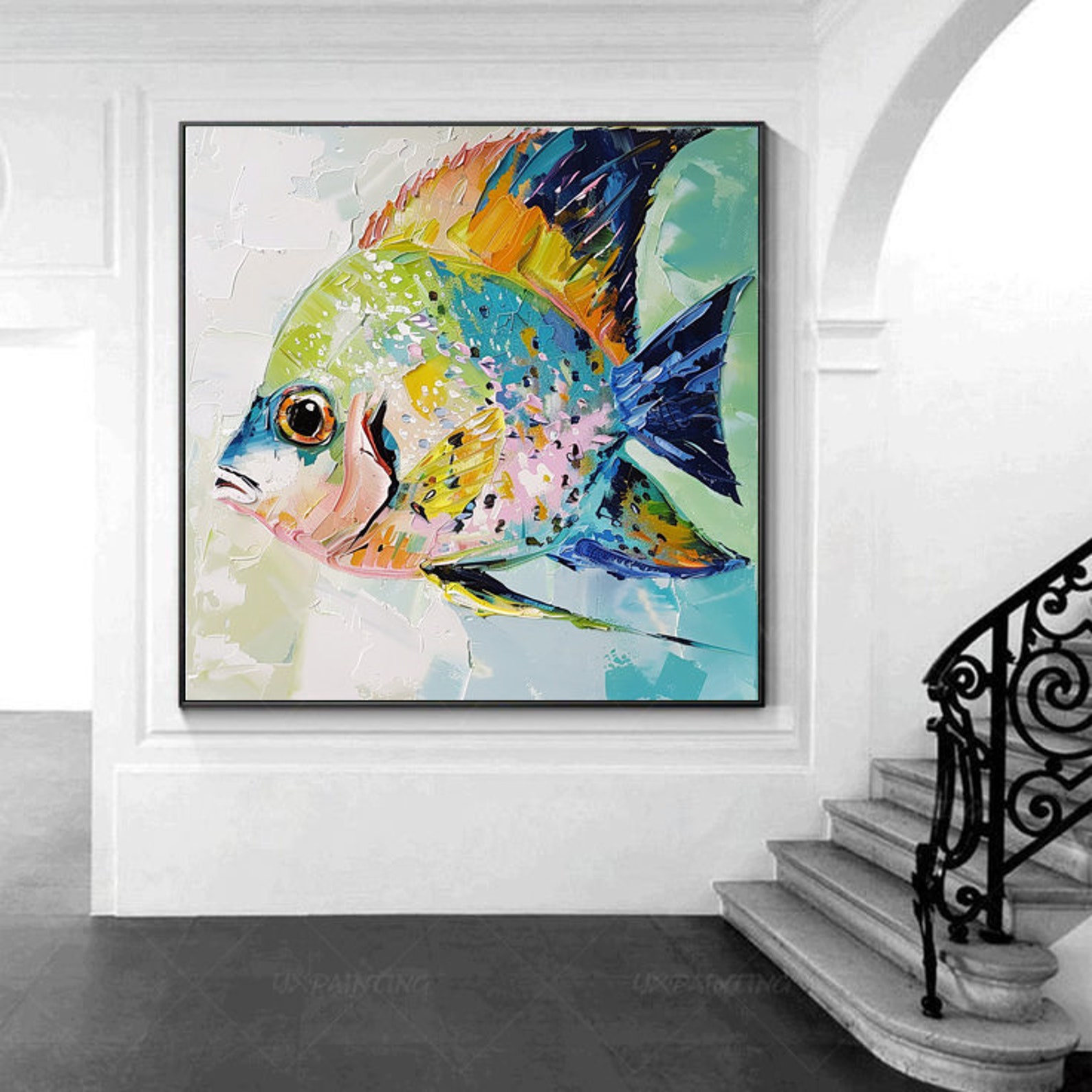 DUTY-FREE! Colorful Tropical Fish Painting, Textured Layered Art for ...