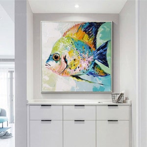 Colorful Tropical Fish Painting, Textured Layered Art for Living Room ...