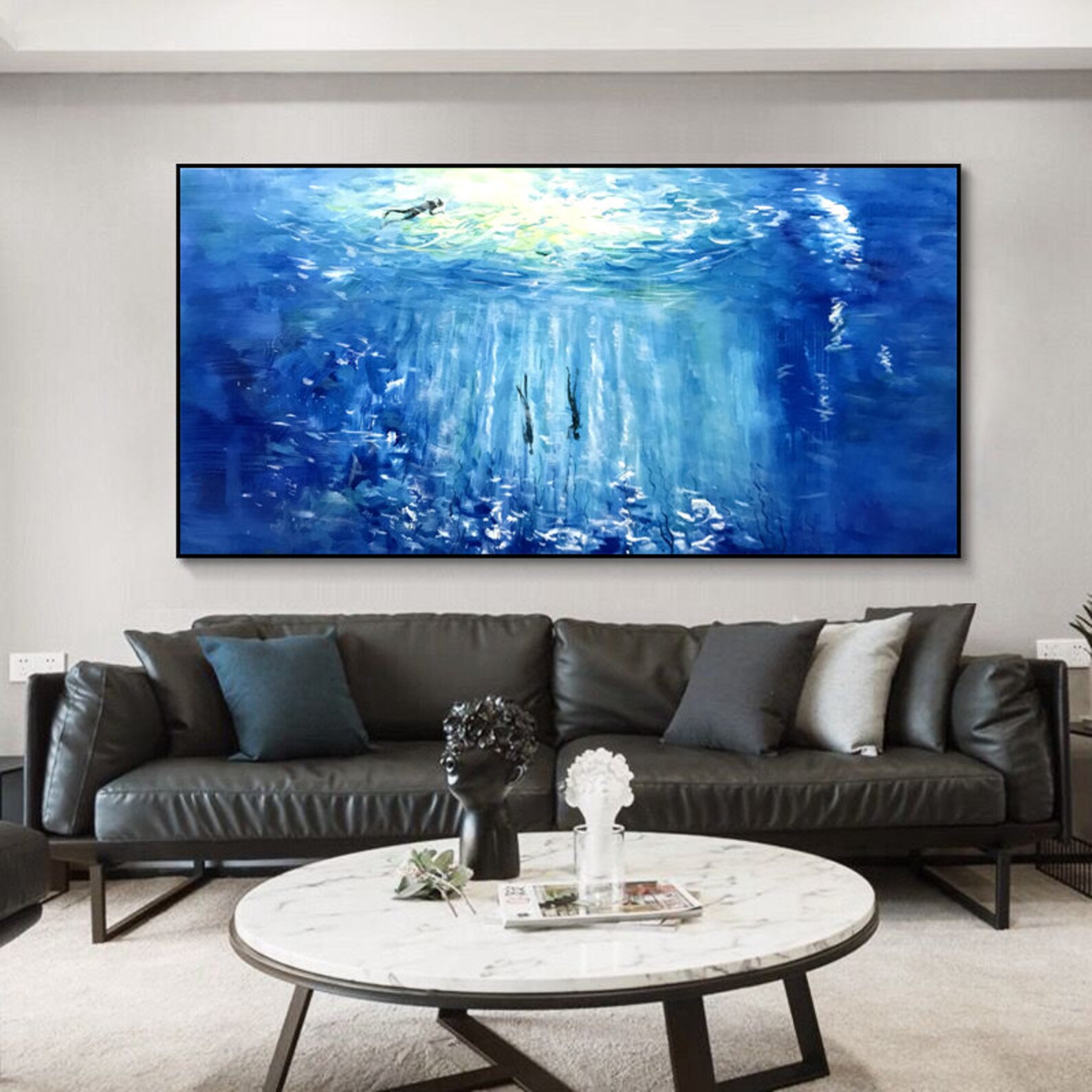 Oil Painting of Deep Sea Exploration With Blue Underwater Scenery - Etsy