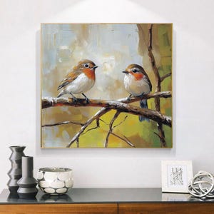 Hand-painted Animal Oil Painting, Two Birds Wall Art, Minimalist ...