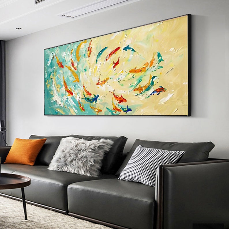 Abstract Acrylic Painting of Swimming Fish, Textured Palette Knife Art ...