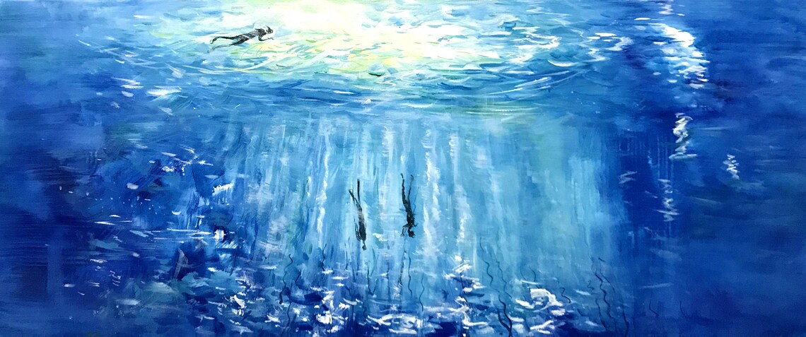 Oil Painting of Deep Sea Exploration With Blue Underwater - Etsy