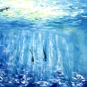 Oil Painting of Deep Sea Exploration With Blue Underwater Scenery - Etsy
