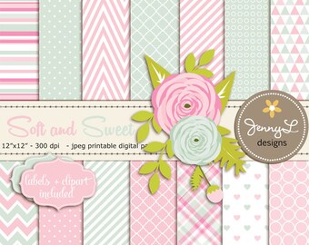 Mint and Peach Coral Digital Paper Mother's Day Wedding | Etsy