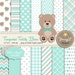 Turquoise Teddy Bear Digital papers Teddy Bear clipart Baby | Etsy