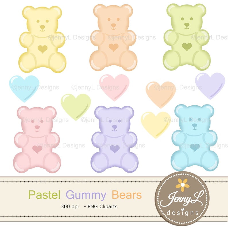 Pastel Gummy Bears Digital Papers and Clipart SET for Digital ...