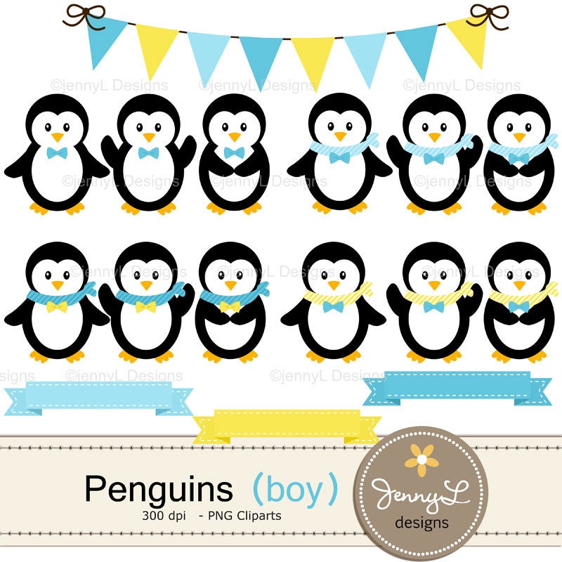 Penguin Boy Digital Paper and Clipart, Winter Snow Penguins for Baby ...