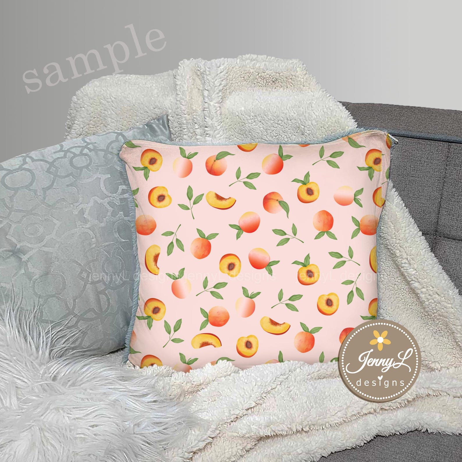 Summer Peaches Non-seamless Digital Papers and Peach Fruit Clipart SET ...