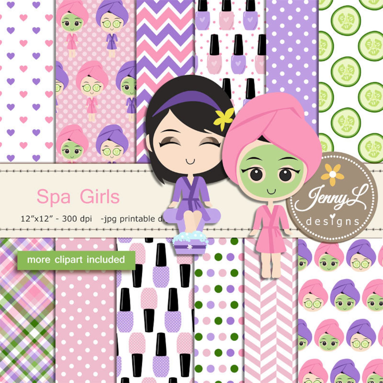 Spa Girls Digital Papers and Clipart SET Spa Pary Cucumber - Etsy