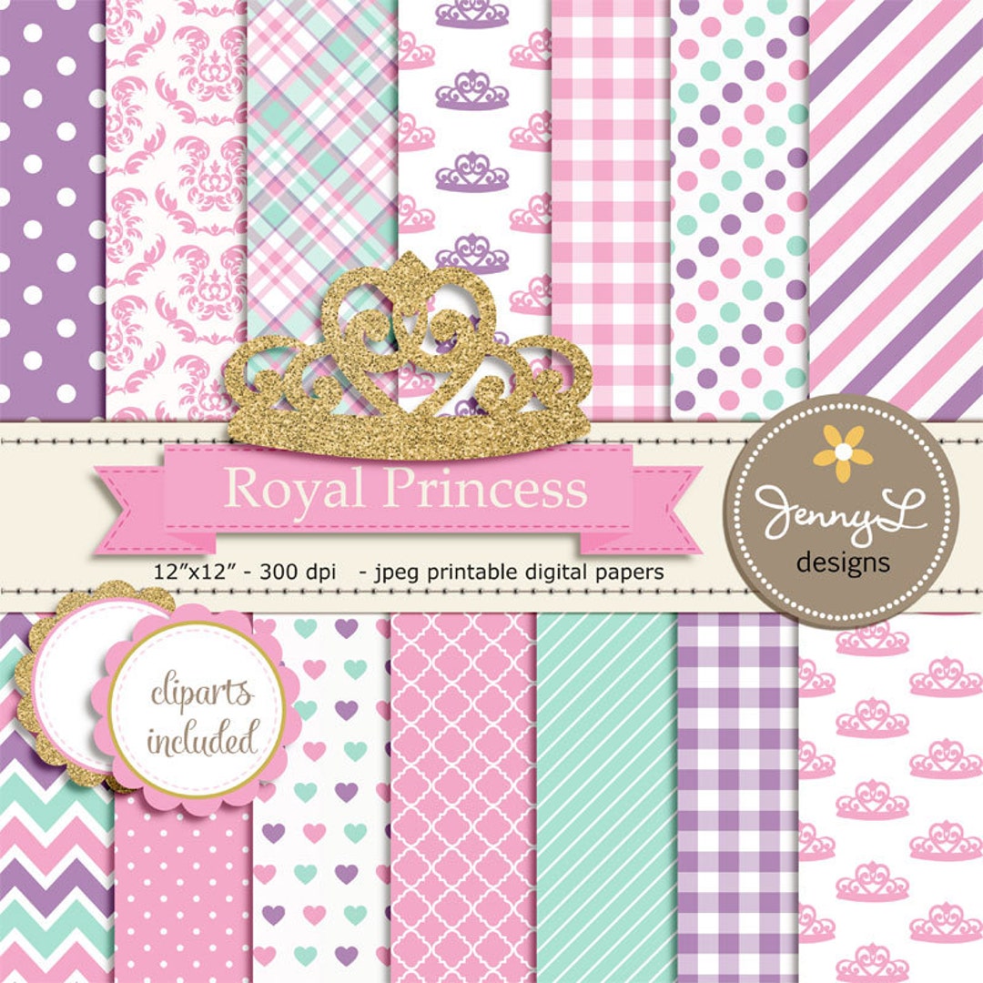 Royal Little Princess Digital Papers and Clipart, Gold Crown Girl Baby ...