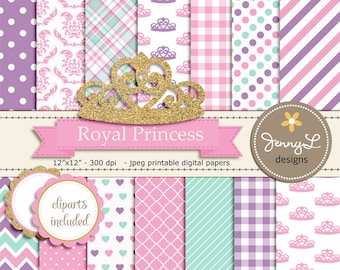 Crown Digital Papers and Clipart Royal Princess Girl Baby | Etsy