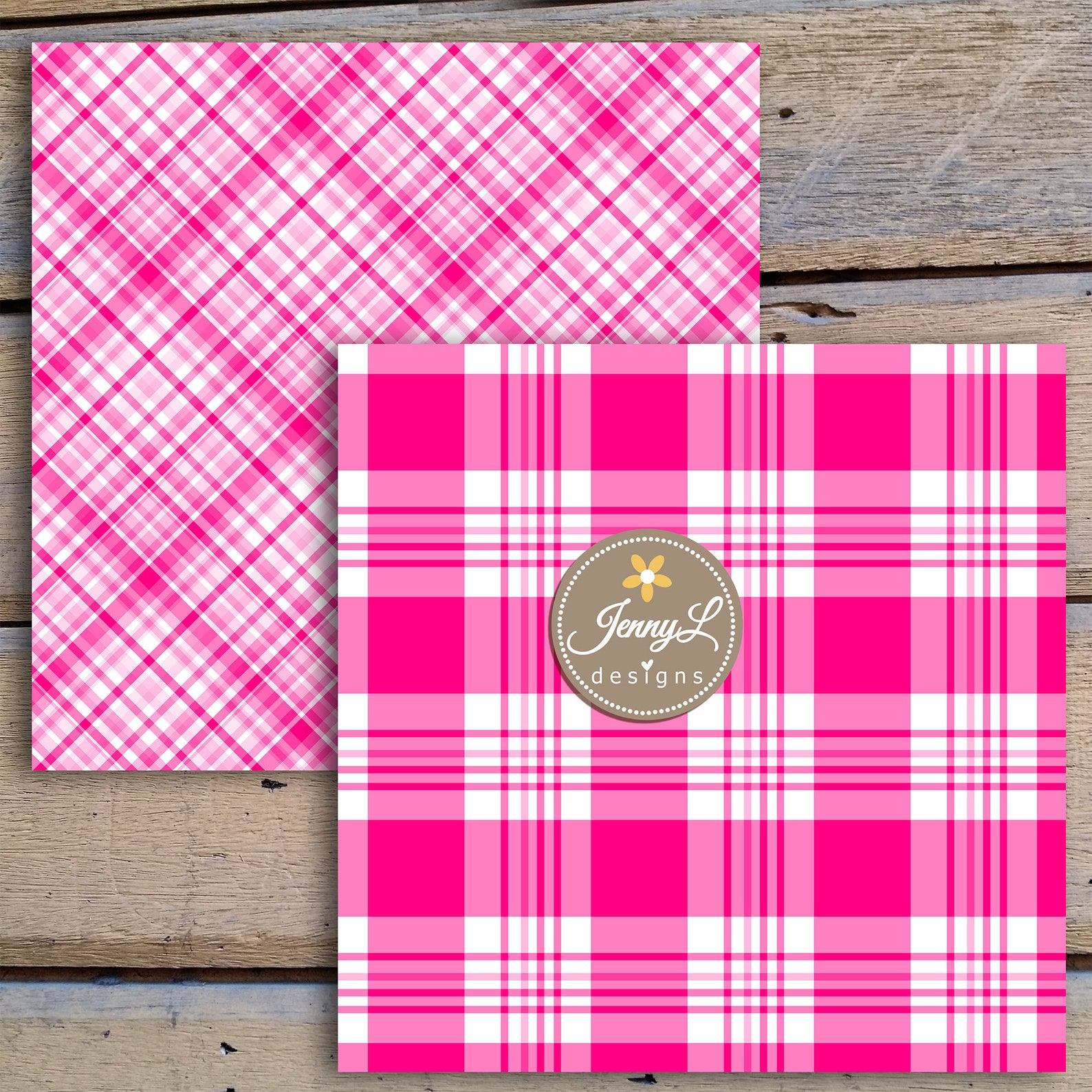 Bubblegum Pink Plaids Digital Papers, Digital Scrapbooking Paper ...