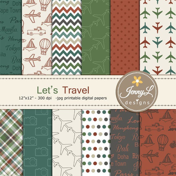 Travel Digital Papers Airplane Train Car Hot Air Balloon | Etsy
