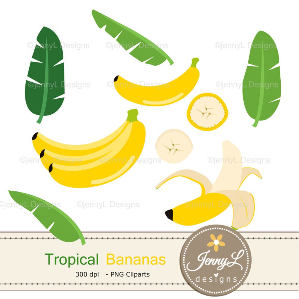 Tropical Bananas Digital Paper and Clipart SET Summer | Etsy