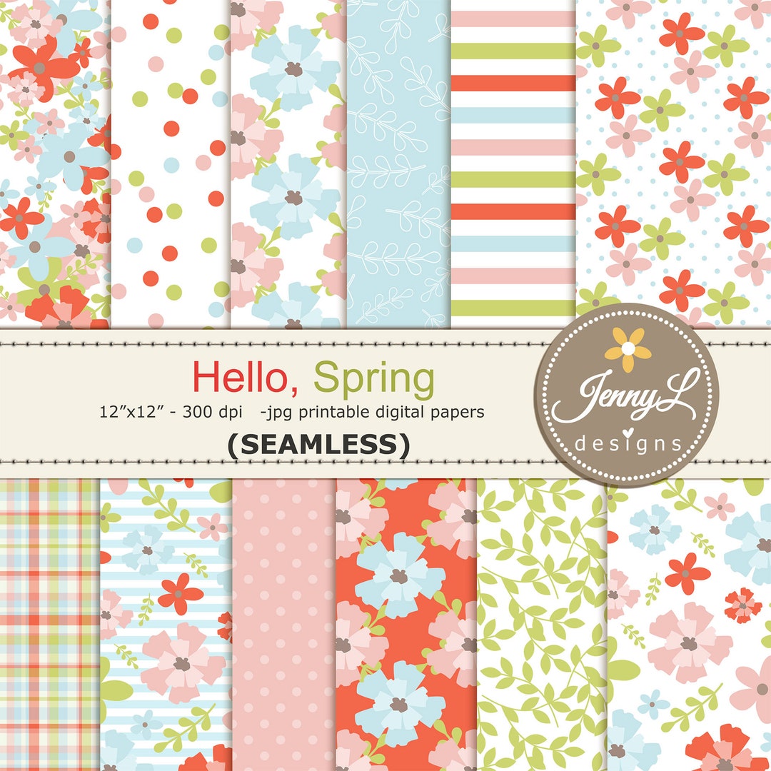 Hello Spring Seamless Digital Papers, Repeat Pattern ,floral Summer ...