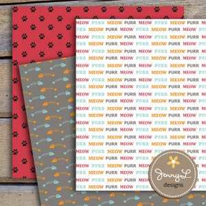 Cat Digital Papers and Clipart Set, Cat Head, Kitten, Pet Digital Paper ...