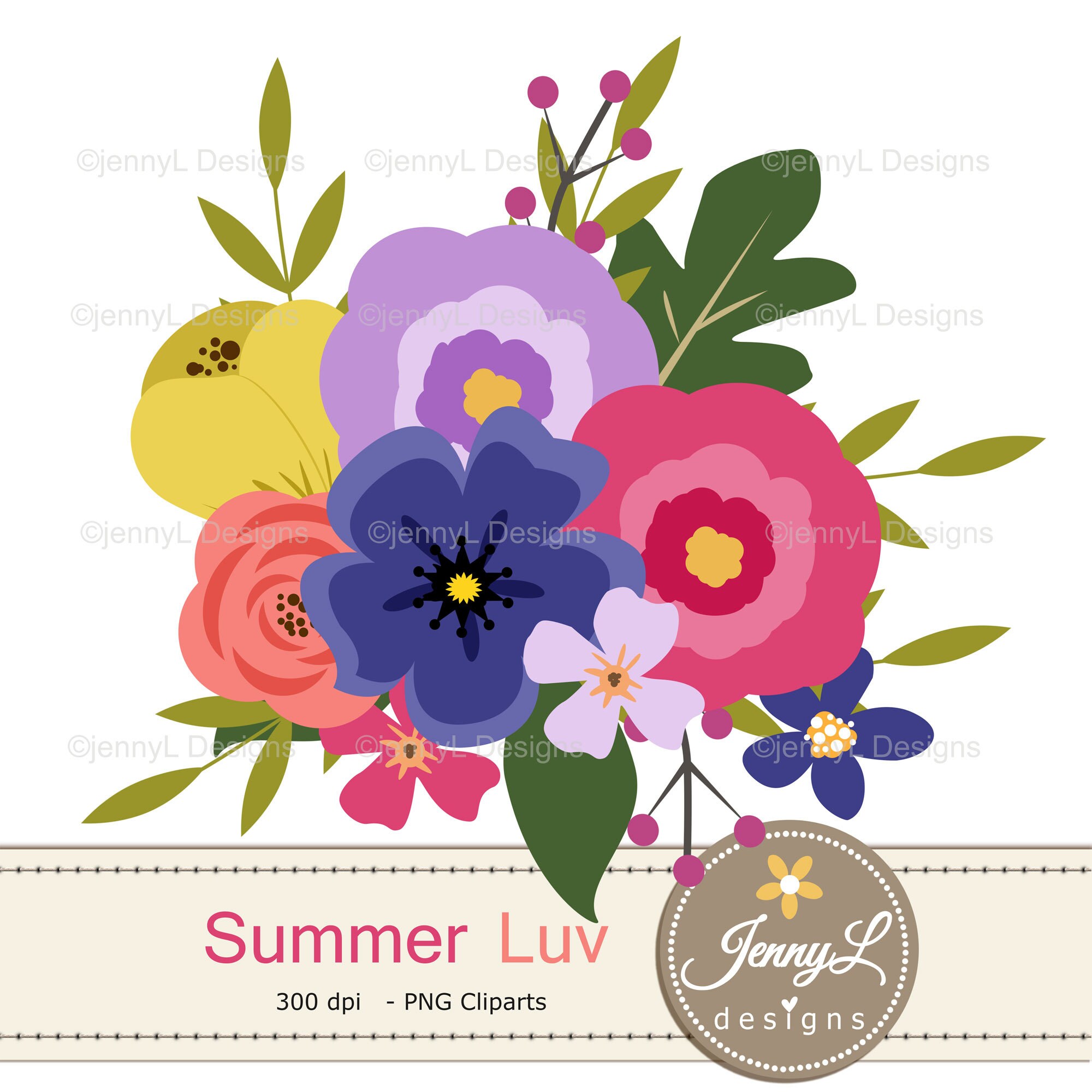 Summer Floral Digital Papers and Flowers Clipart SET for | Etsy