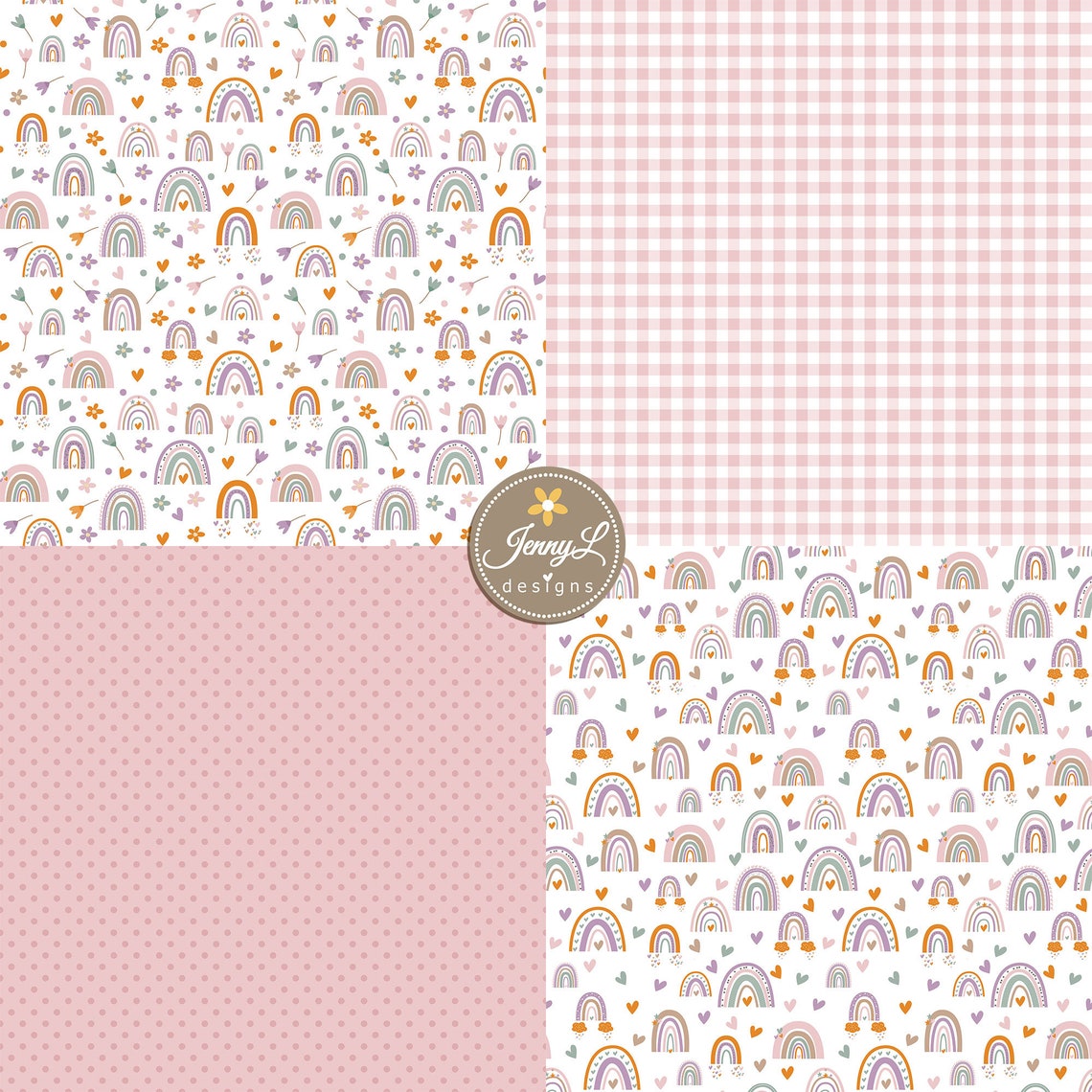 Rainbow Love SEAMLESS Digital Paper and Clouds Flower Hearts - Etsy