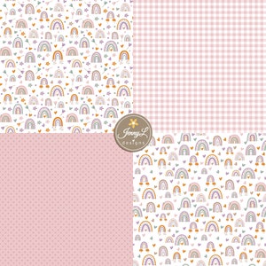 Rainbow Love SEAMLESS Digital Paper and Clouds Flower Hearts Clipart ...