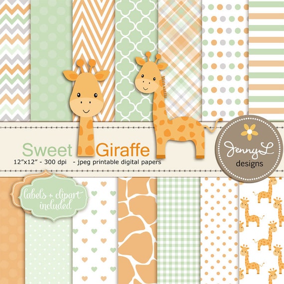 Baby Giraffe Digital Papers and Clipart, Pastel Baby Shower, Baptism ...