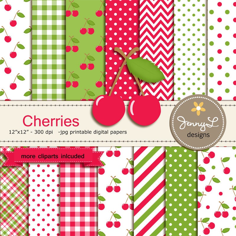 Cherry Digital Papers and Clipart SET Cherries Fruit - Etsy