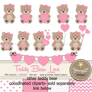 Teddy Bear Digital Papers, Bear Clipart, Valentine Scrapbooking Paper ...