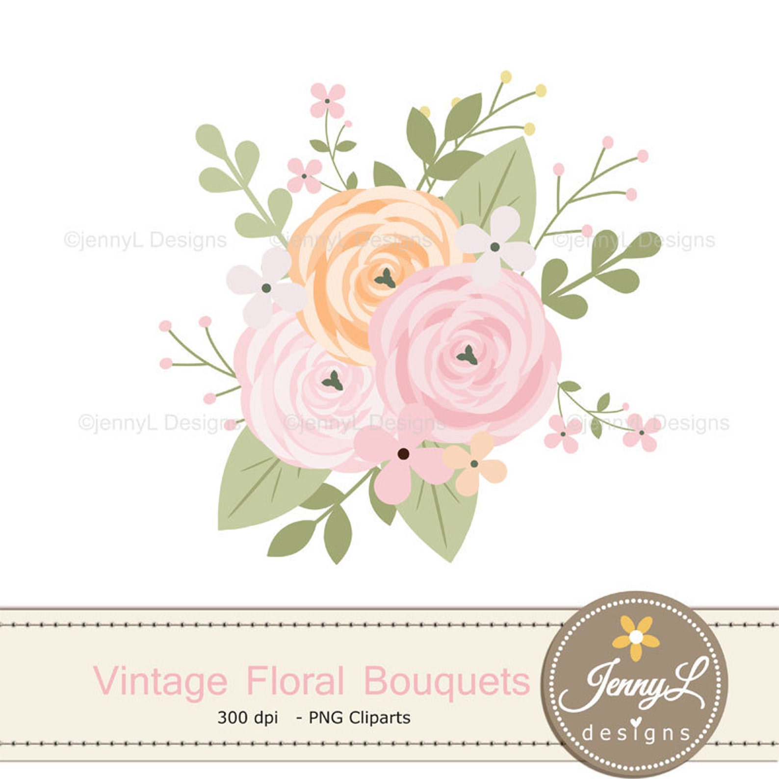Floral Flower Clipart Vintage Wedding Flowers Bouquet | Etsy