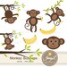 Monkey Digital Papers and Clipart SET, Banana Paper Clipart, Animal for ...