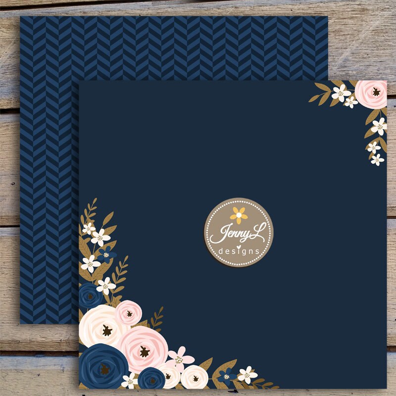 Navy Blue Floral Digital Paper Blush Wedding Flower Paper | Etsy