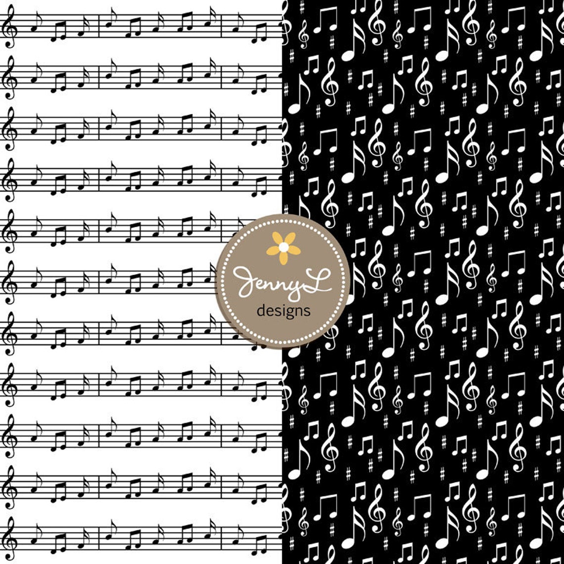 Music Sheets Digital Papers, Musical Notes for Digital Scrapbooking ...