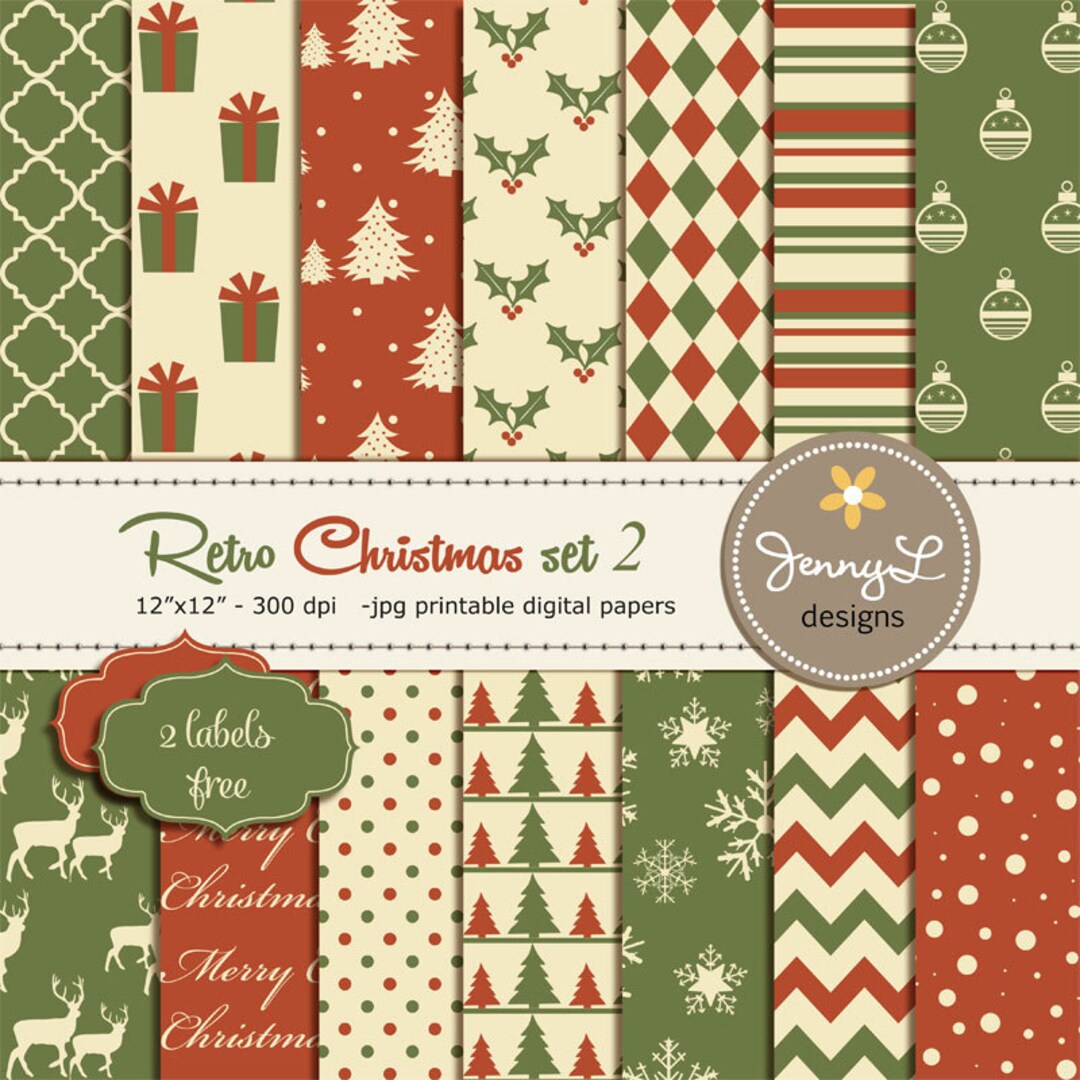 Retro Christmas, Christmas Digital Paper, Vintage Christmas Papers ...